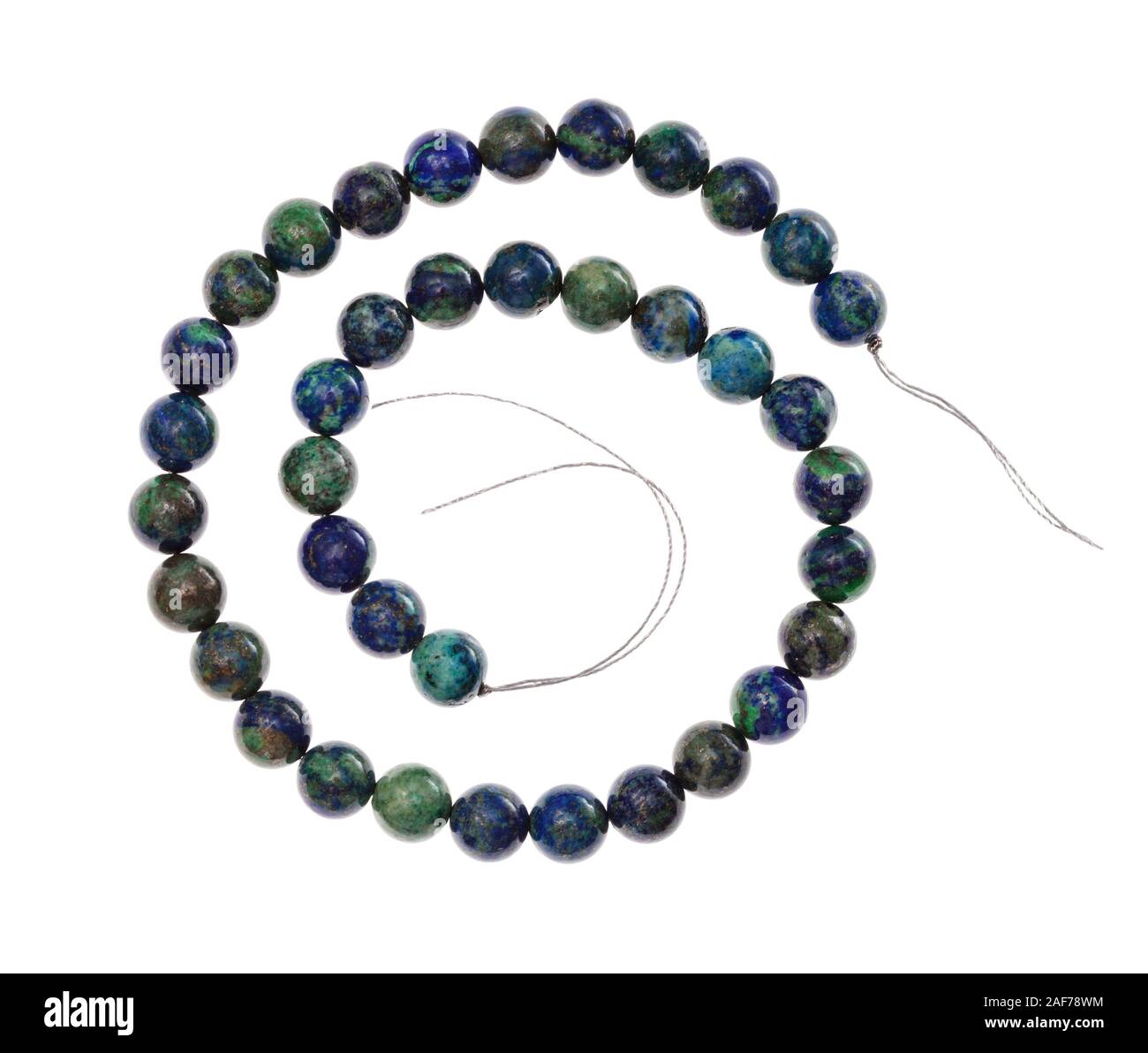 top view of spiral string of beads from natural azurite gemstone ...