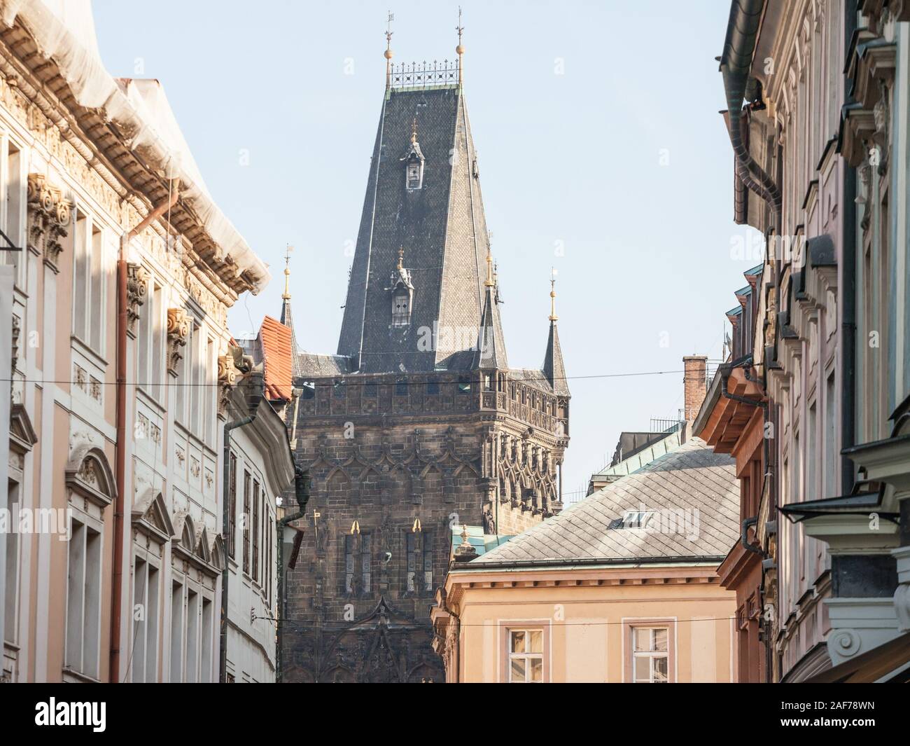Powder tower, also called Prasna Brana, in Prague, Czech Republic ...