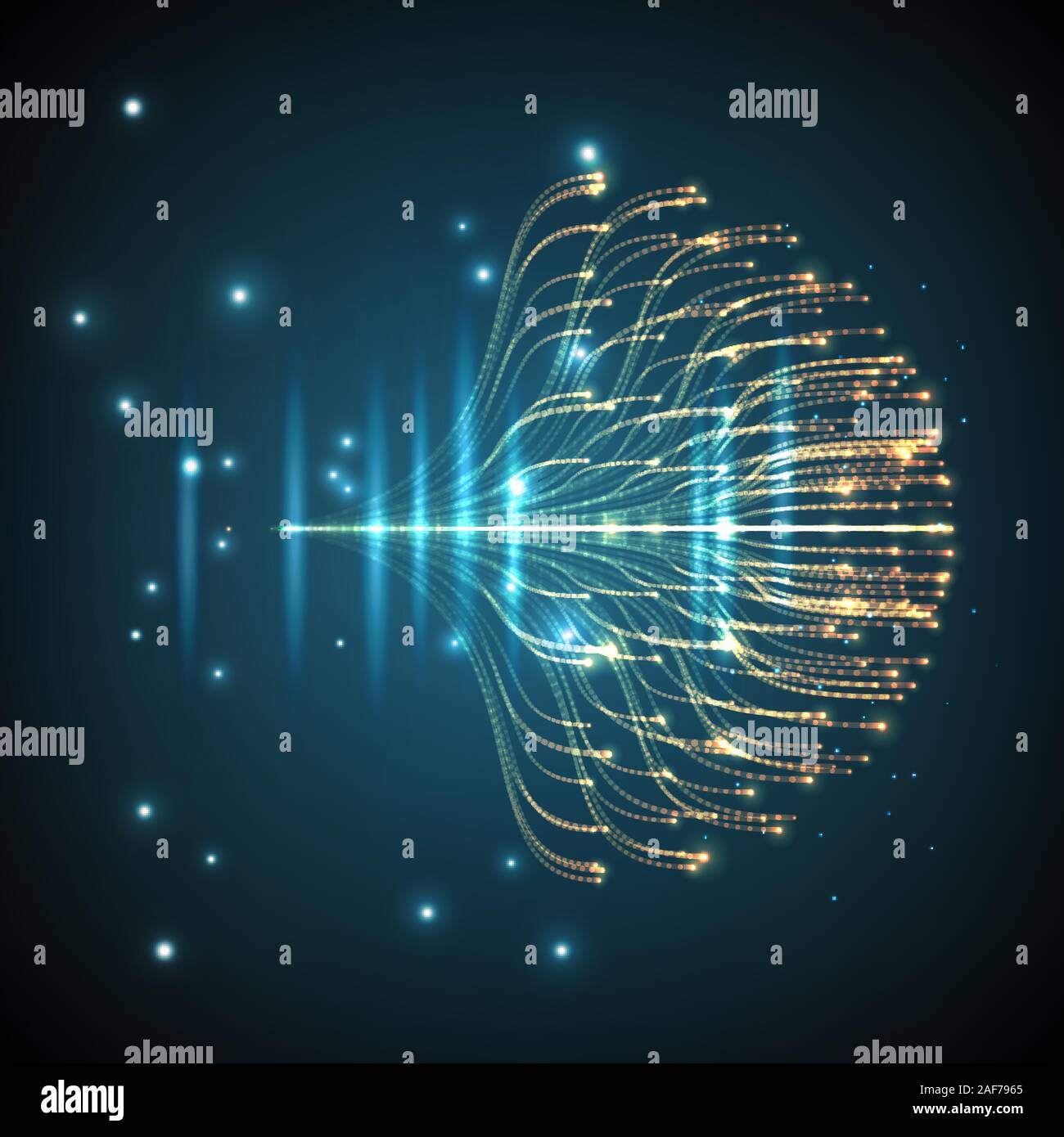 Abstract digital landscape with flowing particles. Cyber or technology ...