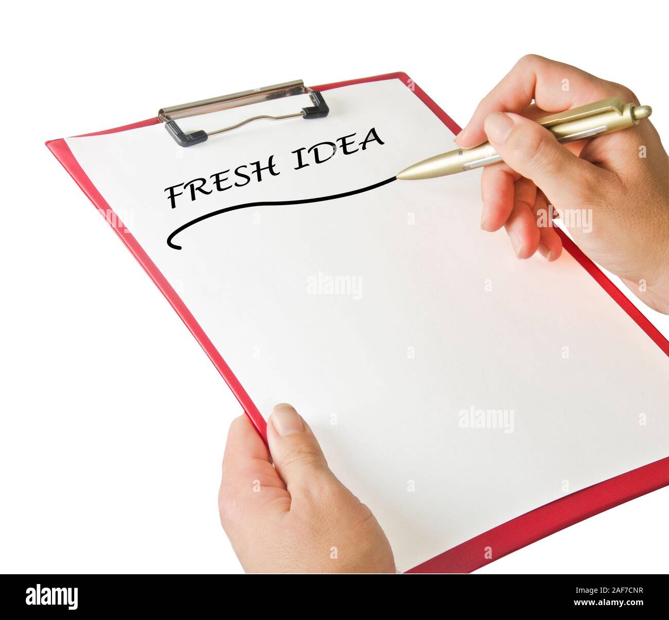 Writing fresh idea on clipboard Stock Photo - Alamy