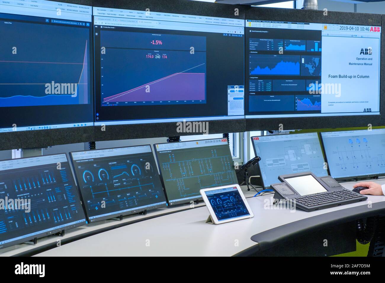 Engineering monitoring system with multiple screens Stock Photo - Alamy