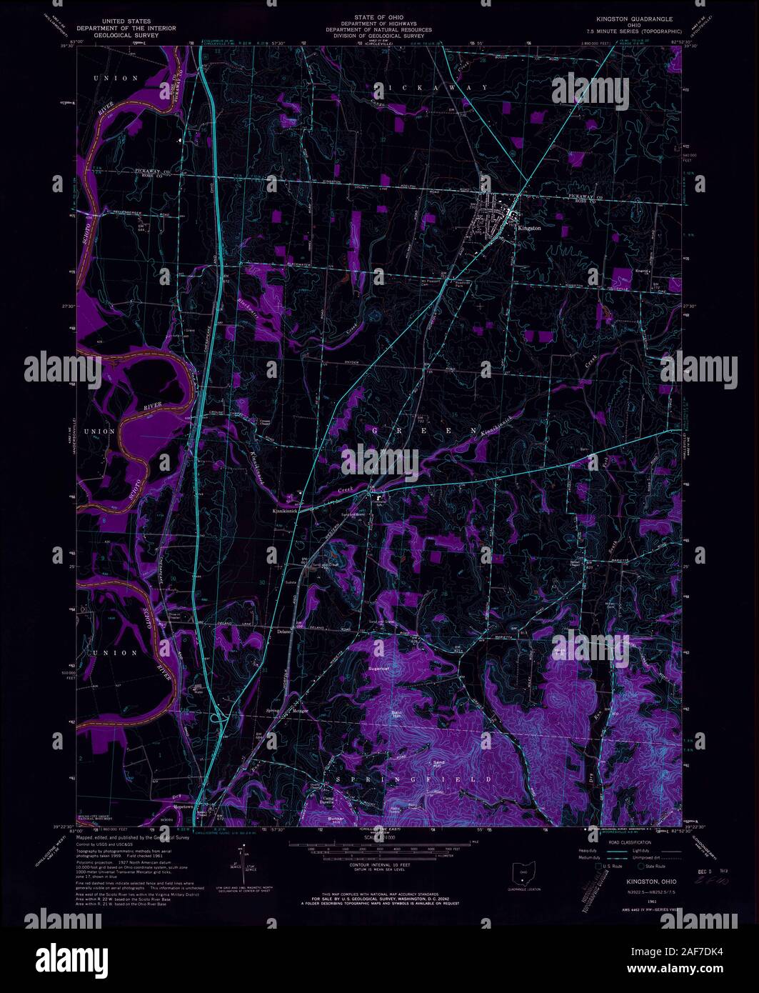 USGS TOPO Map Ohio OH Kingston 225505 1961 24000 Inverted Restoration ...
