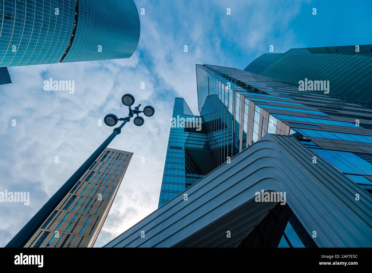 Skyscrapers in downtown area, bottom view Stock Photo - Alamy