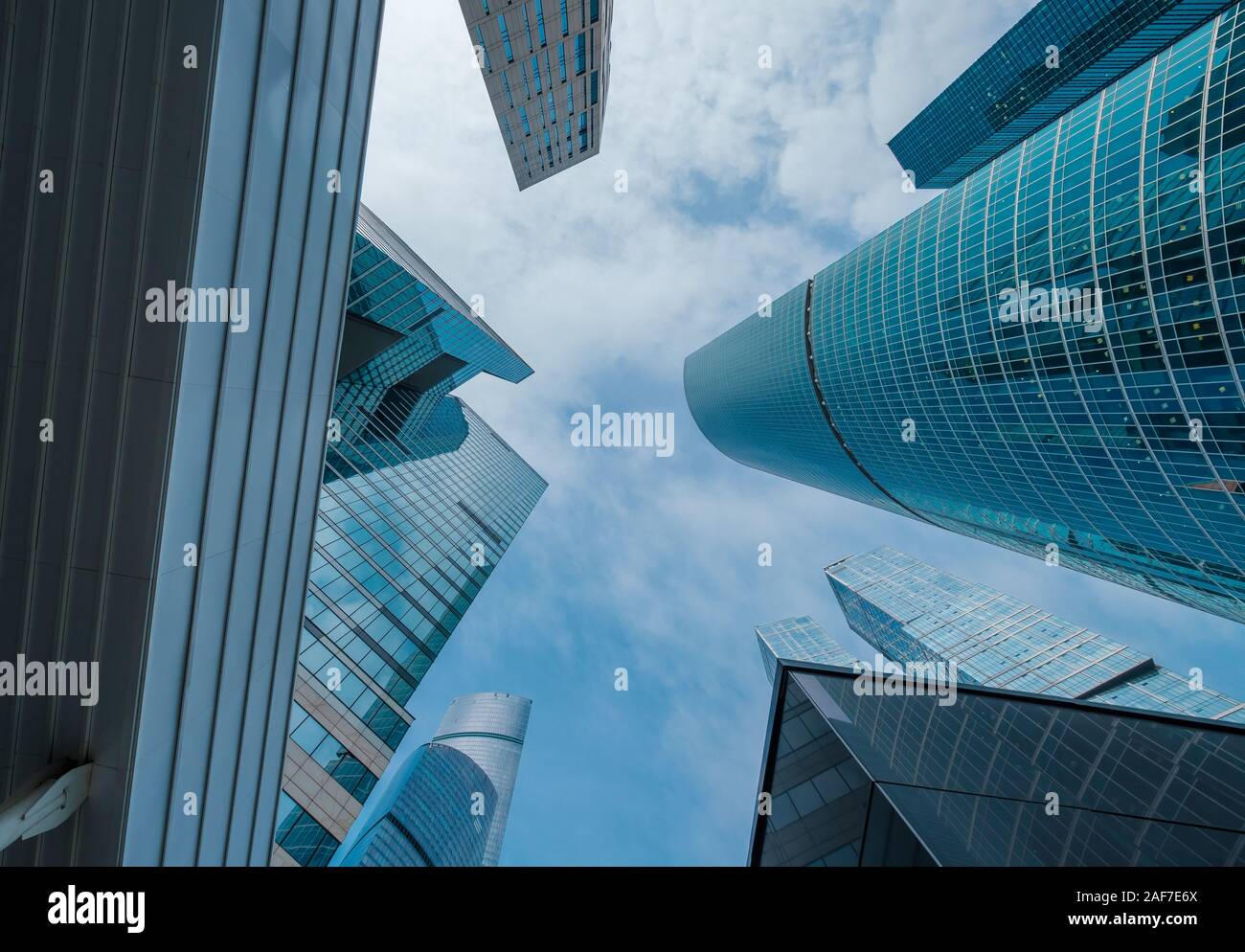 Skyscrapers in downtown area, bottom view Stock Photo - Alamy