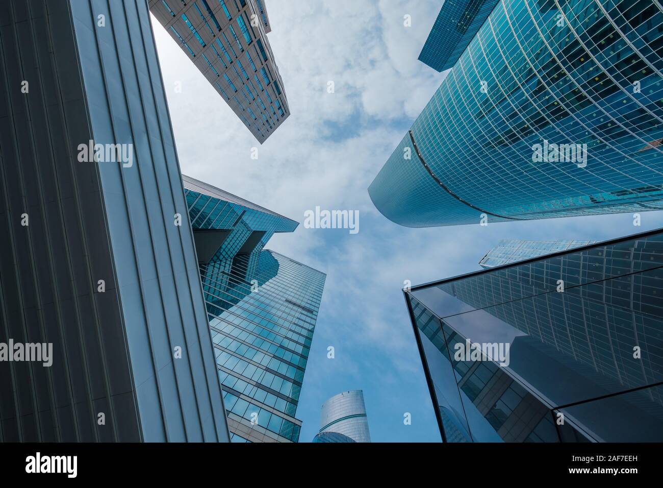 Skyscrapers in downtown area, bottom view Stock Photo - Alamy
