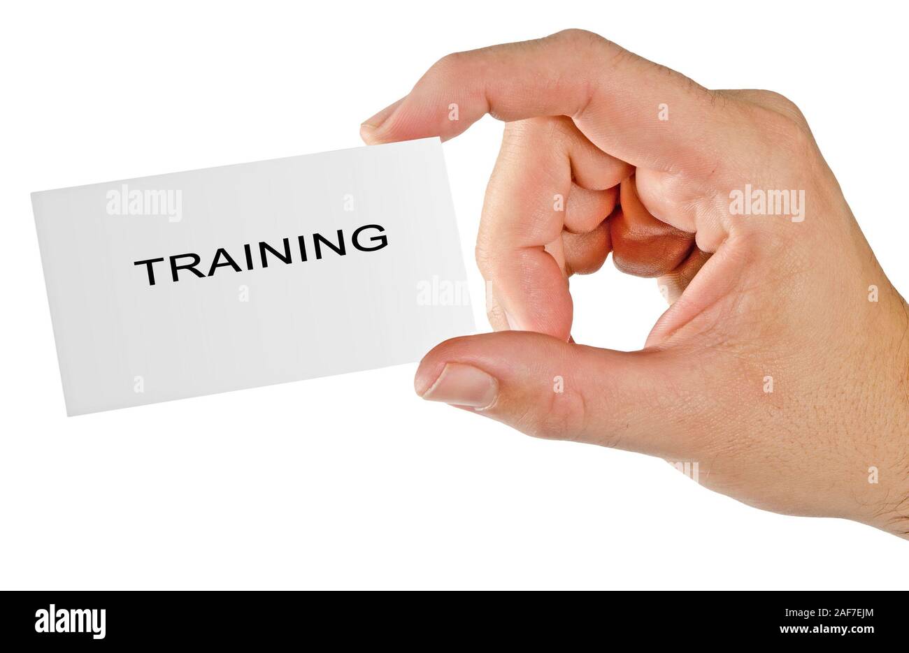Hand with business card for training Stock Photo - Alamy