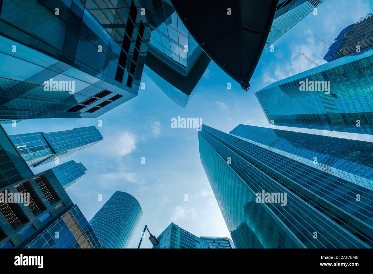 Skyscrapers in downtown area, bottom view Stock Photo - Alamy