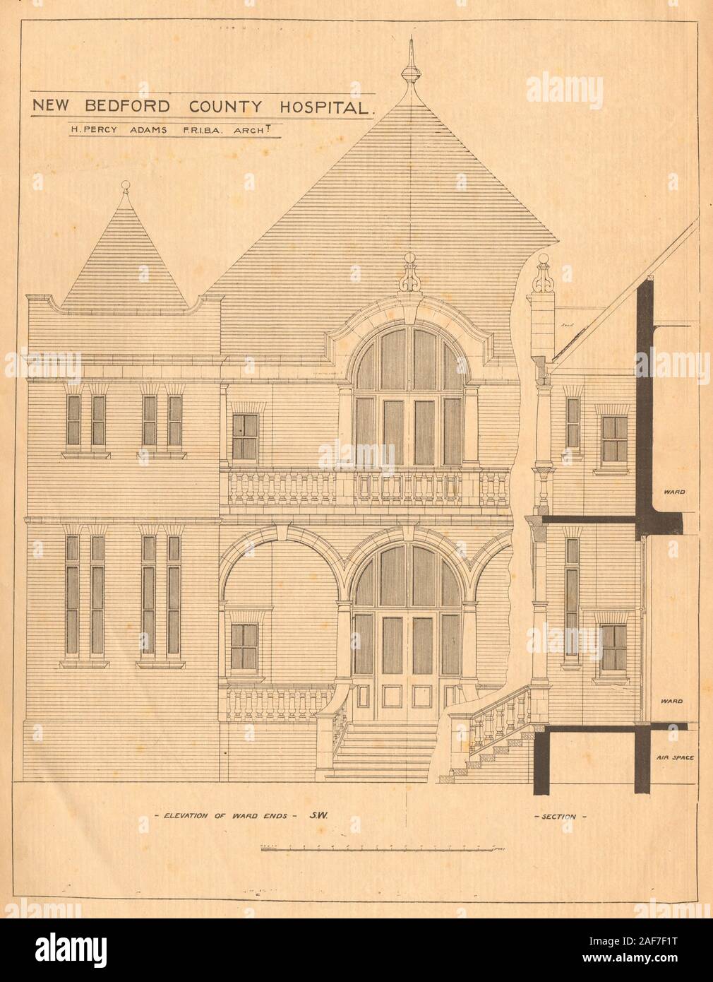 Bedford County Hospital, H.Percy Adams Archt. Elevation of ward ends ...