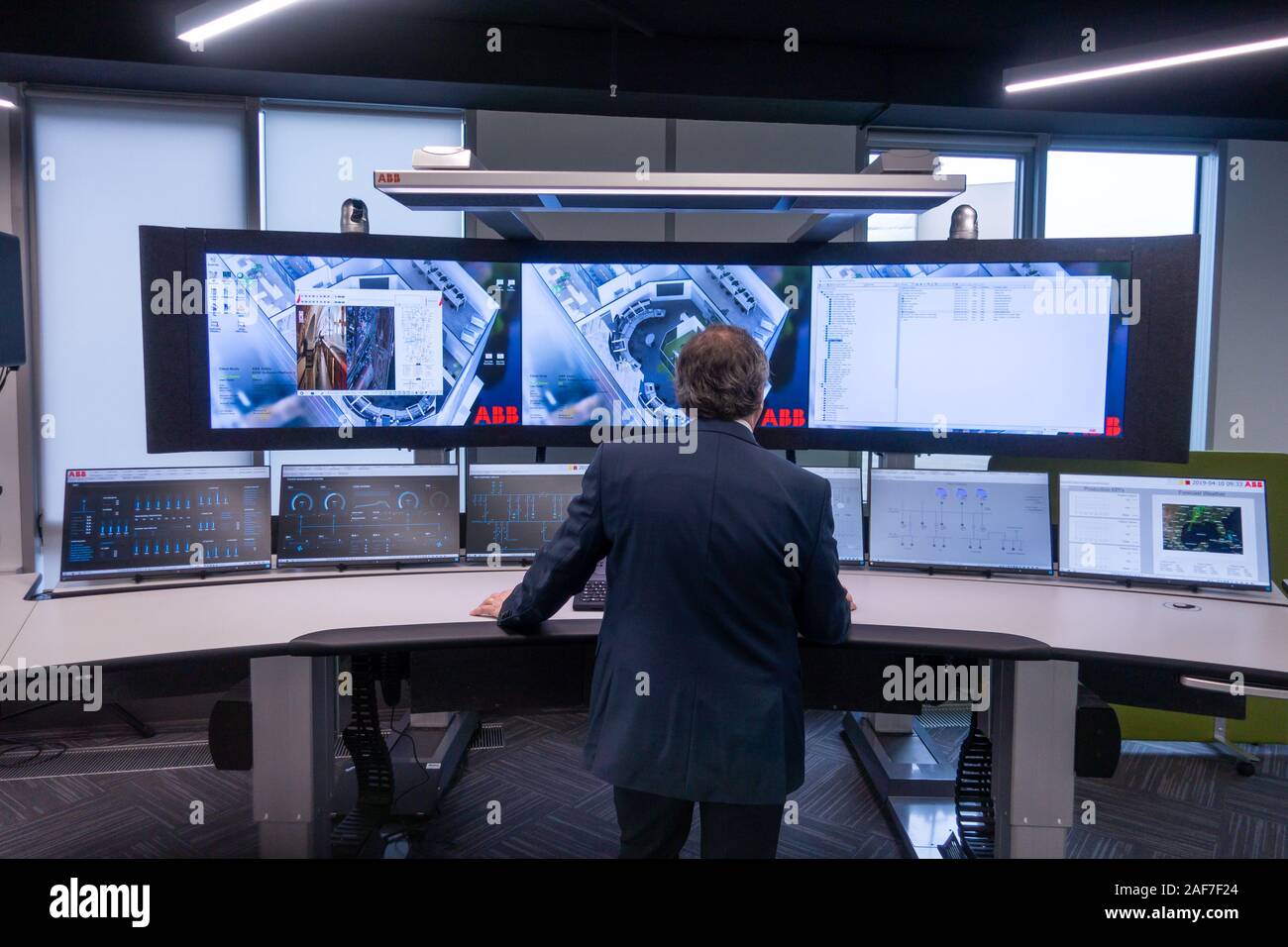 Engineering monitoring system with multiple screens Stock Photo - Alamy