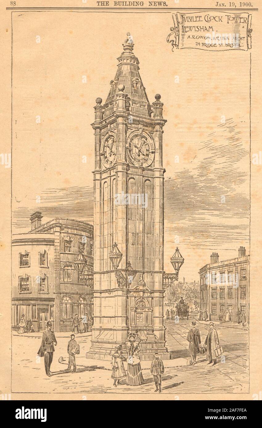 Jubilee Clock Tower, Lewisham. By A.R. Gough, ARIBA Archt, Bristol 1900 ...