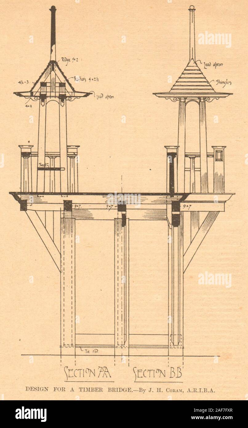 Design for a timber bridge by J.H. Coram, A.R.I.B.A.. Bridges 1901 old ...