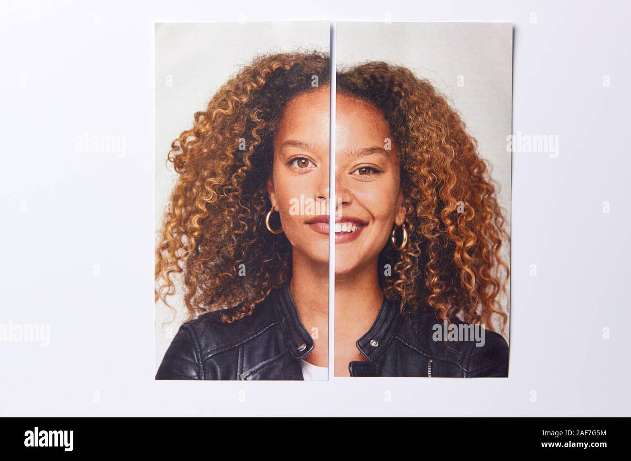 Mental Health Concept With Picture Of Woman Split Into Two Halves With ...