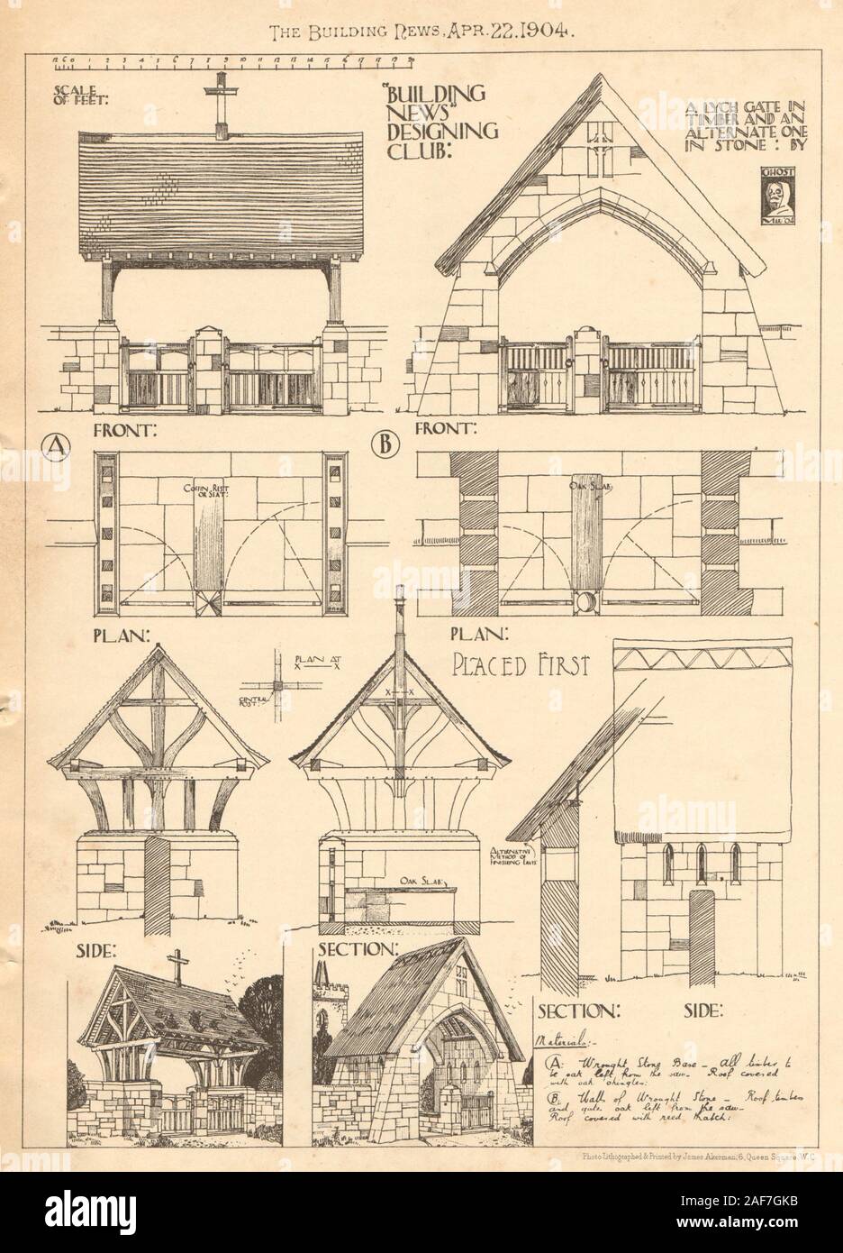 Timber & stone lych gates by Ghost. Plans, sections & elevations 1904 ...