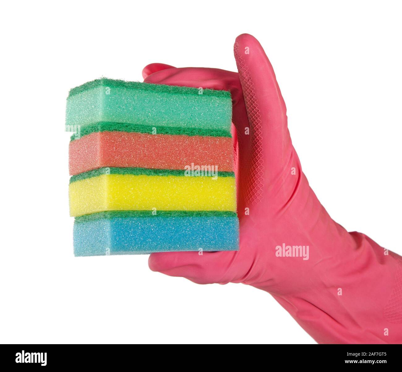 Hand with sponges isolated on white background Stock Photo - Alamy
