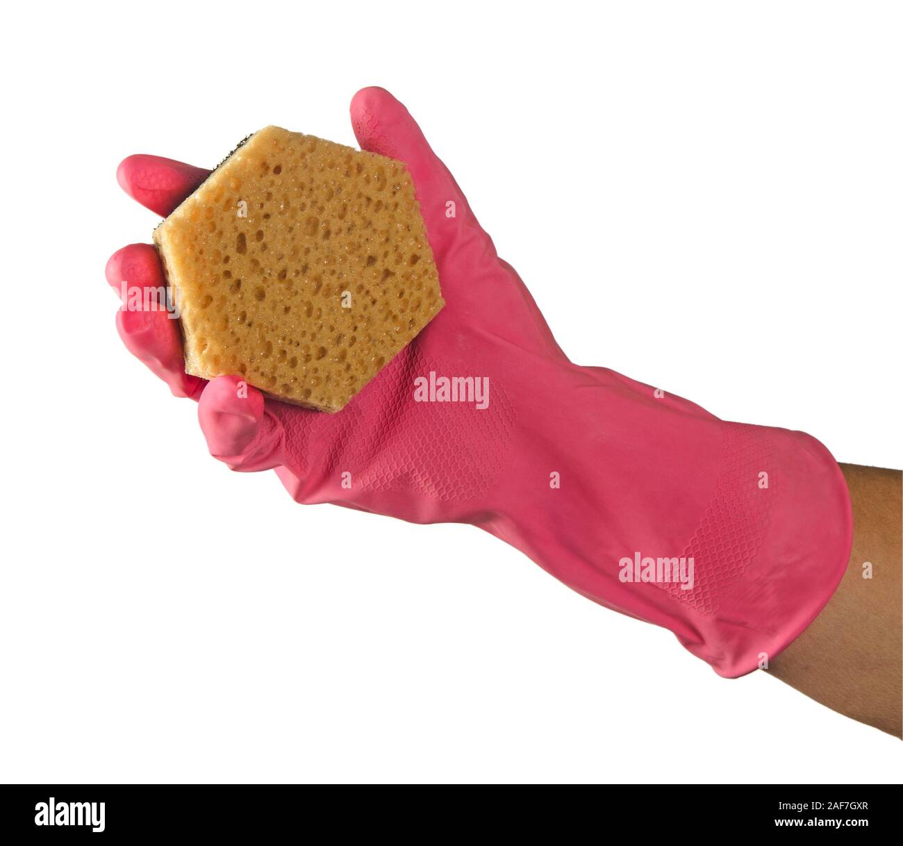 Hand with sponge isolated on white background Stock Photo - Alamy