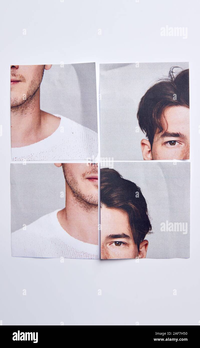 Mental Health Concept With Picture Of Man Divided Into Quarters And ...