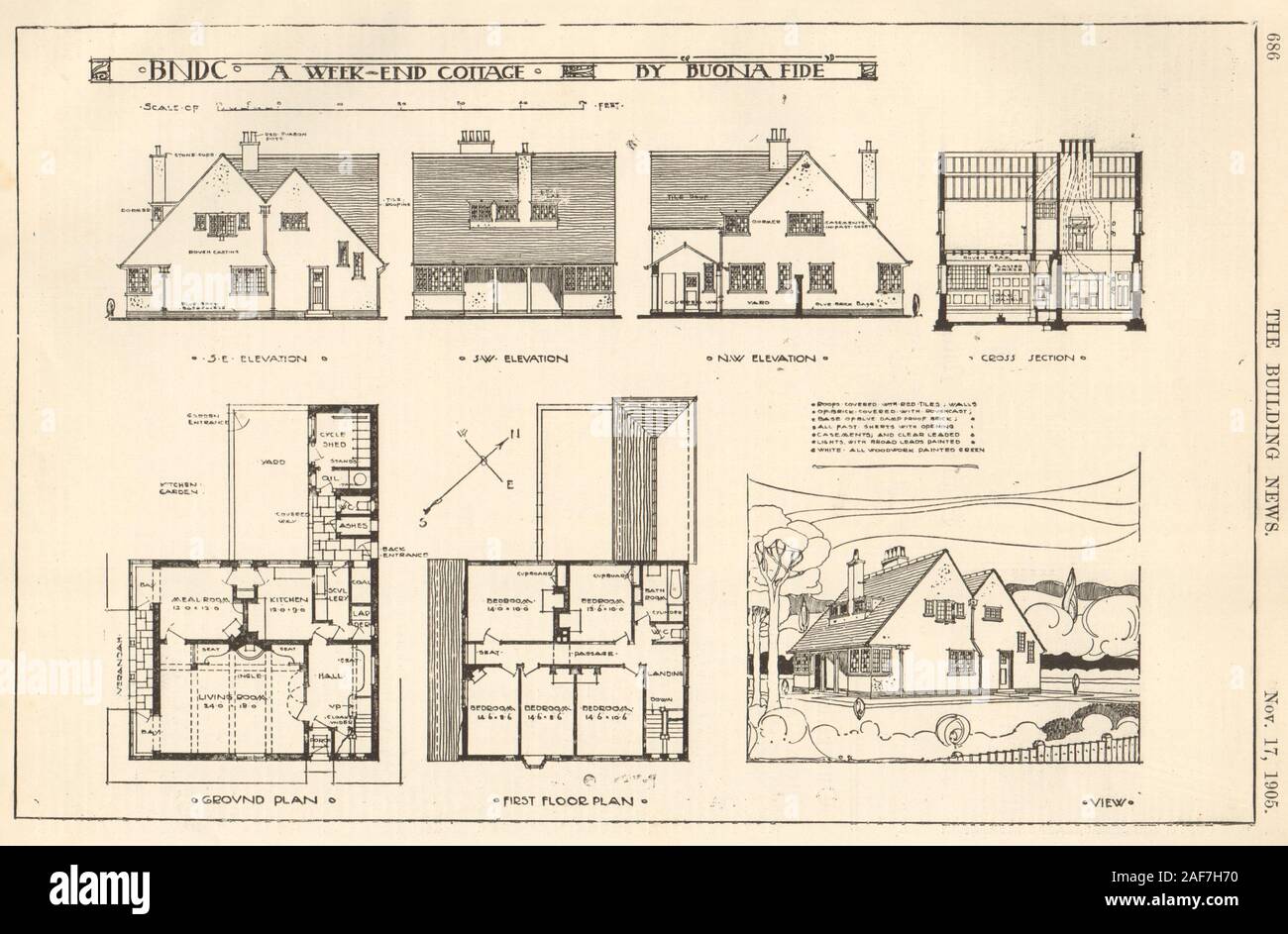 A weekend cottage by ''Buona Fide''. View, elevations & plans 1905 old ...