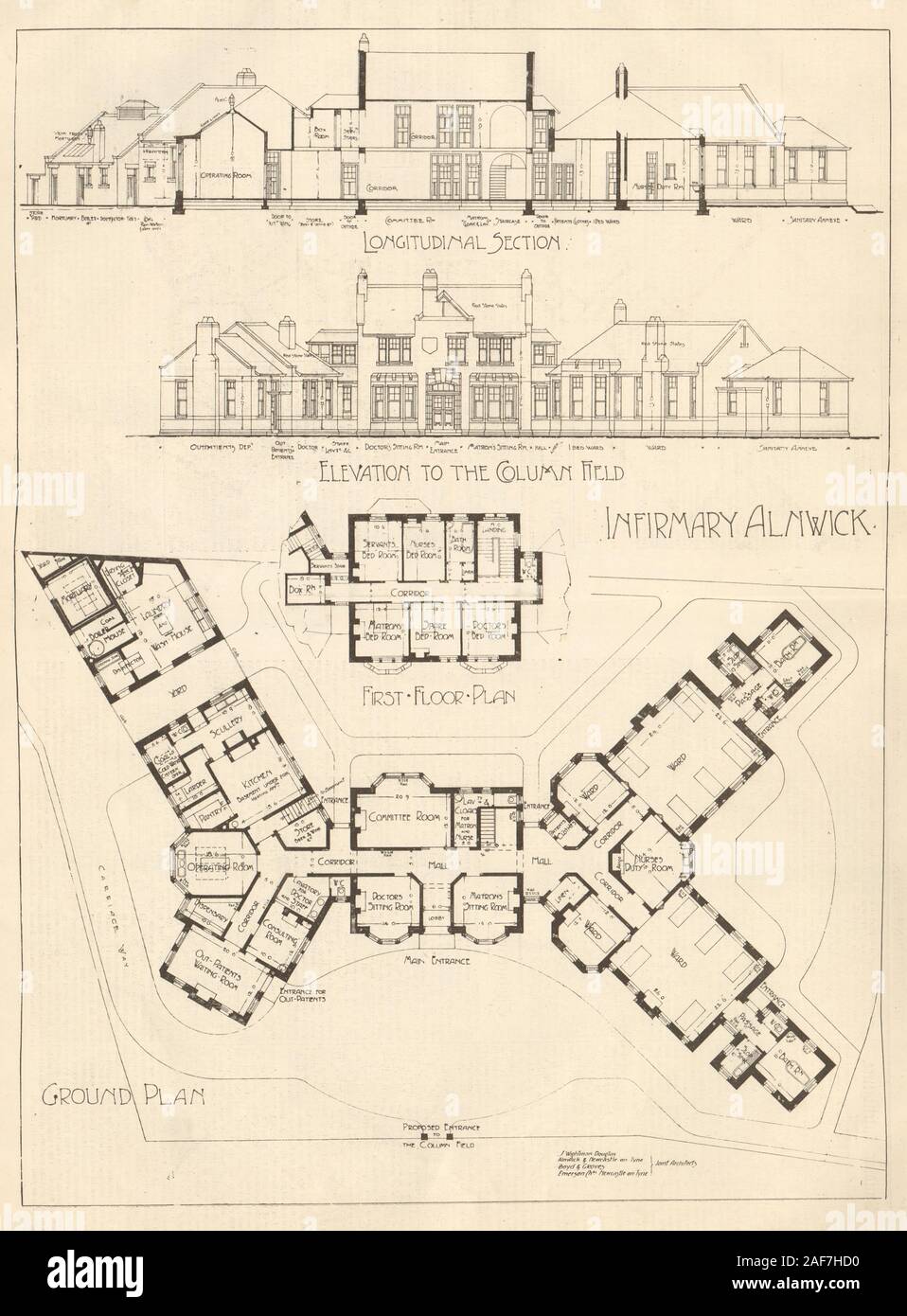 Infirmary Alnwick. Elevations, plans, sections of the. Northumberland ...