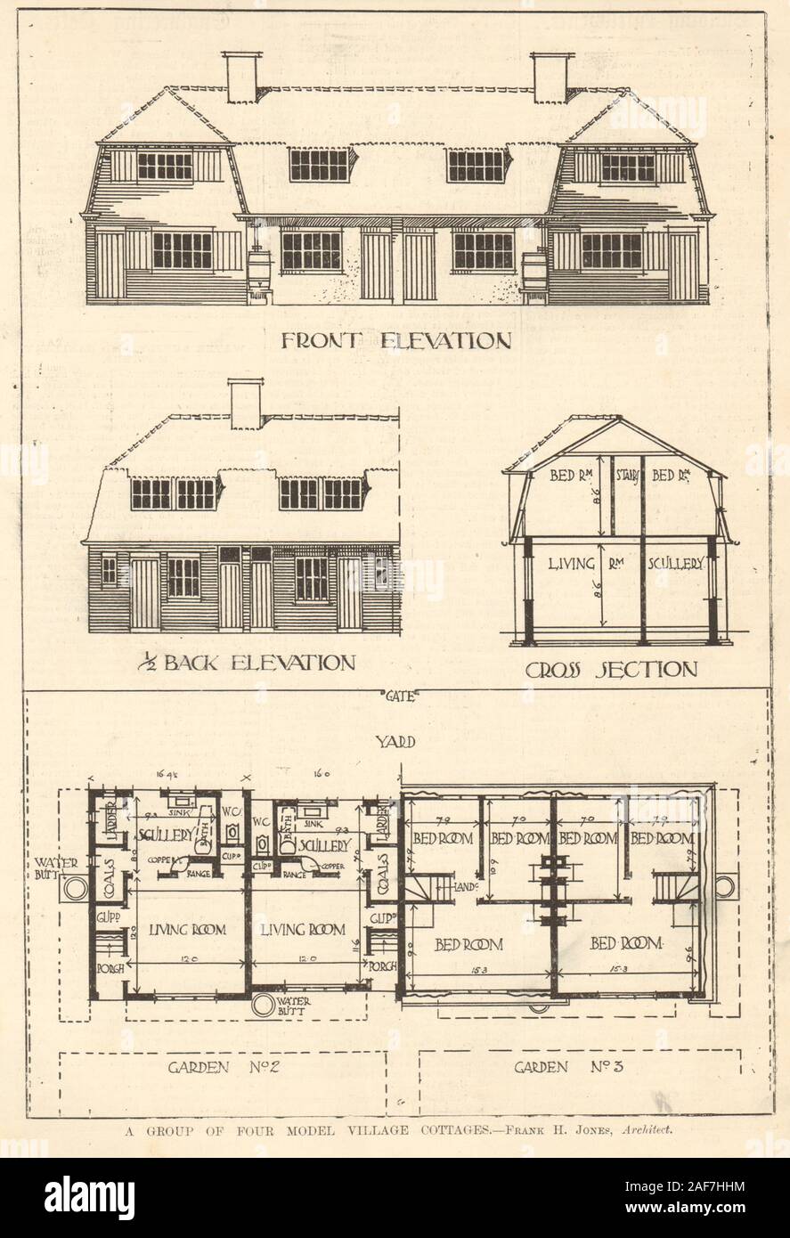 Model village cottages. Frank H. Jones, Architect. Elevation section ...