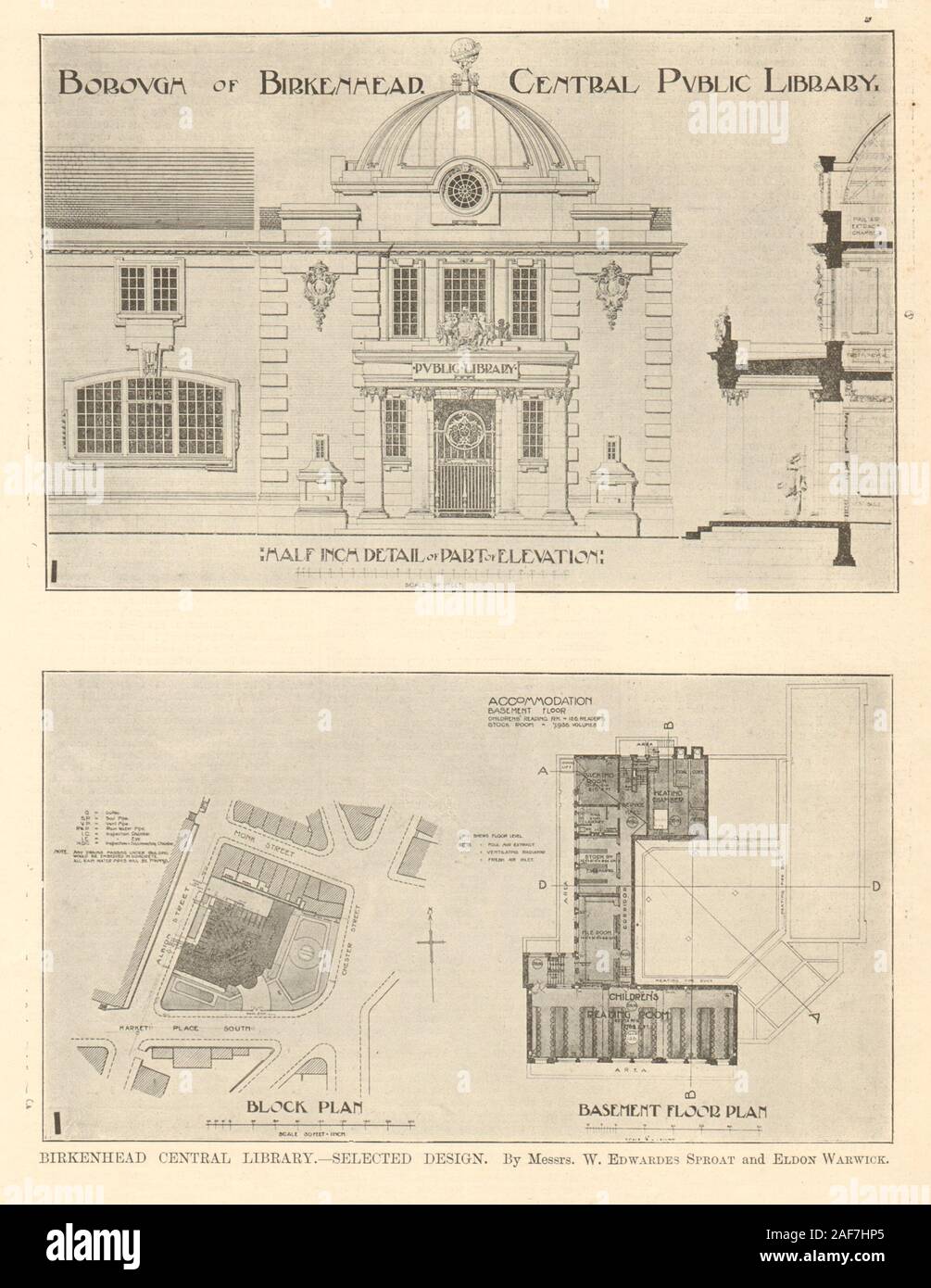 Birkenhead Central Library by Edwardes Sproat & Eldon. Elevation block ...