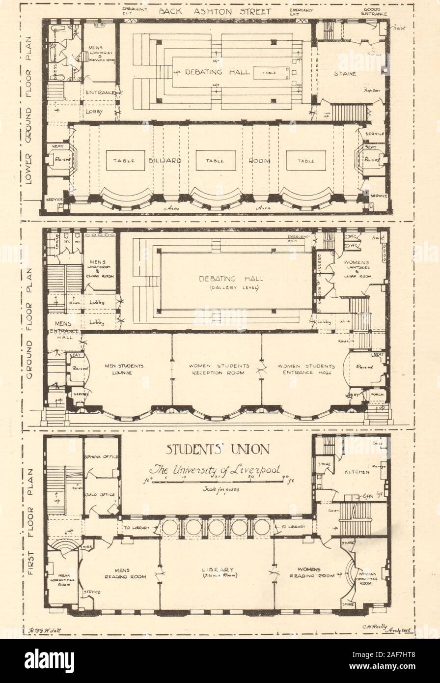 Students Union, University of Liverpool. Ashton Street. Plans 1907 old ...