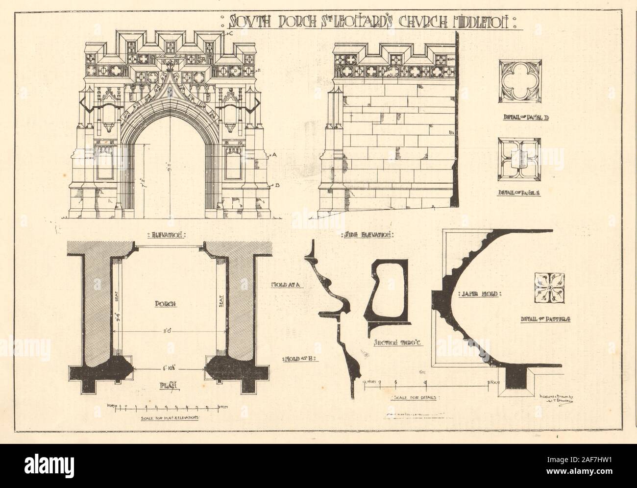 South Porch, St Leonards Church, Middleton. Elevations section plan ...