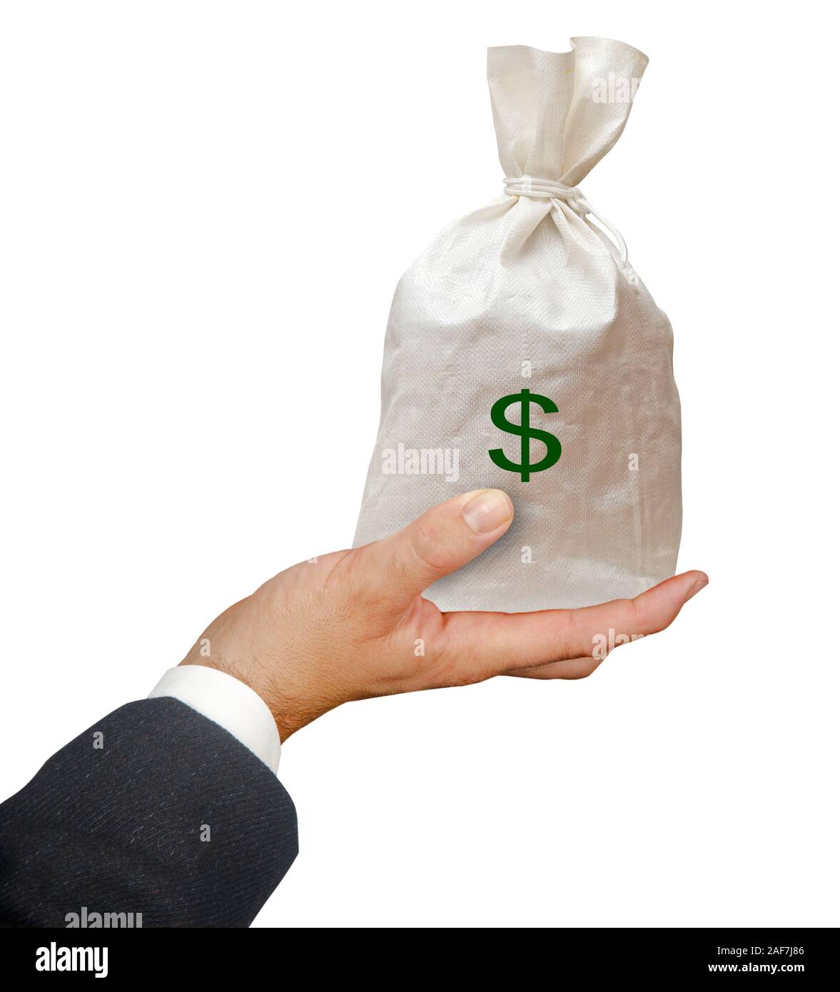 Hand with bag of dollars Stock Photo - Alamy