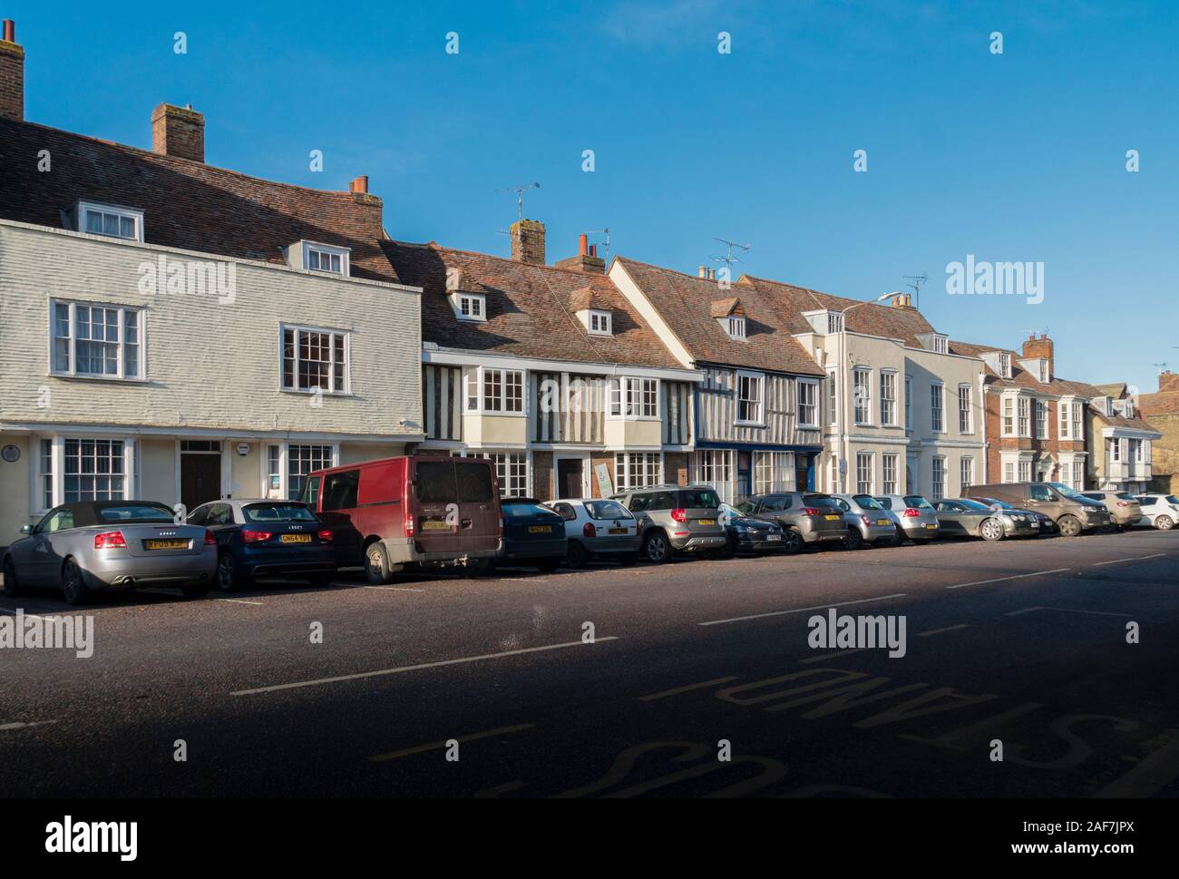 Ancient buildings in the medieval market town of Faversham, Kent, UK ...
