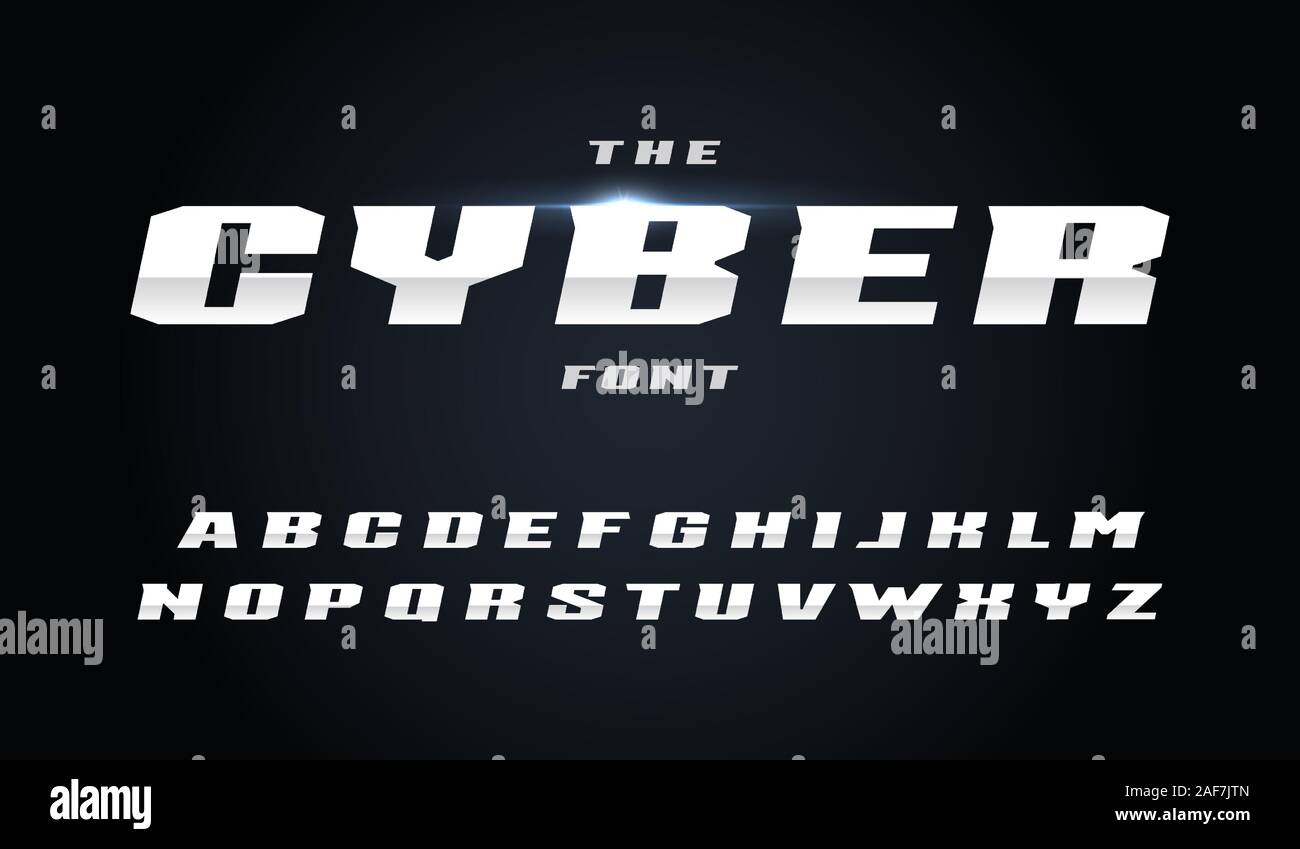 Cyber style letters set. Bold italic steel alphabet with slant. Font ...