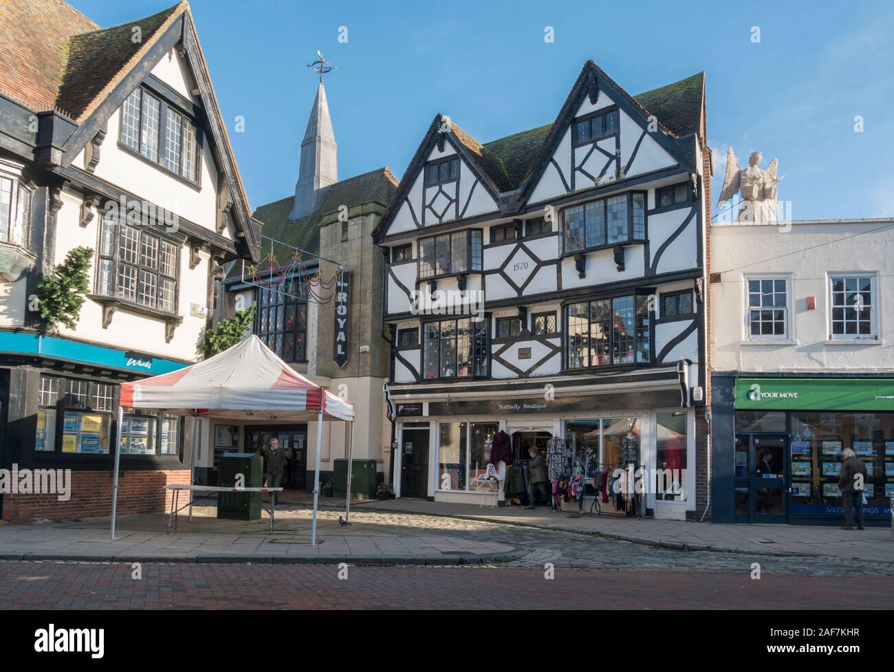 Ancient buildings in the medieval market town of Faversham, Kent, UK ...