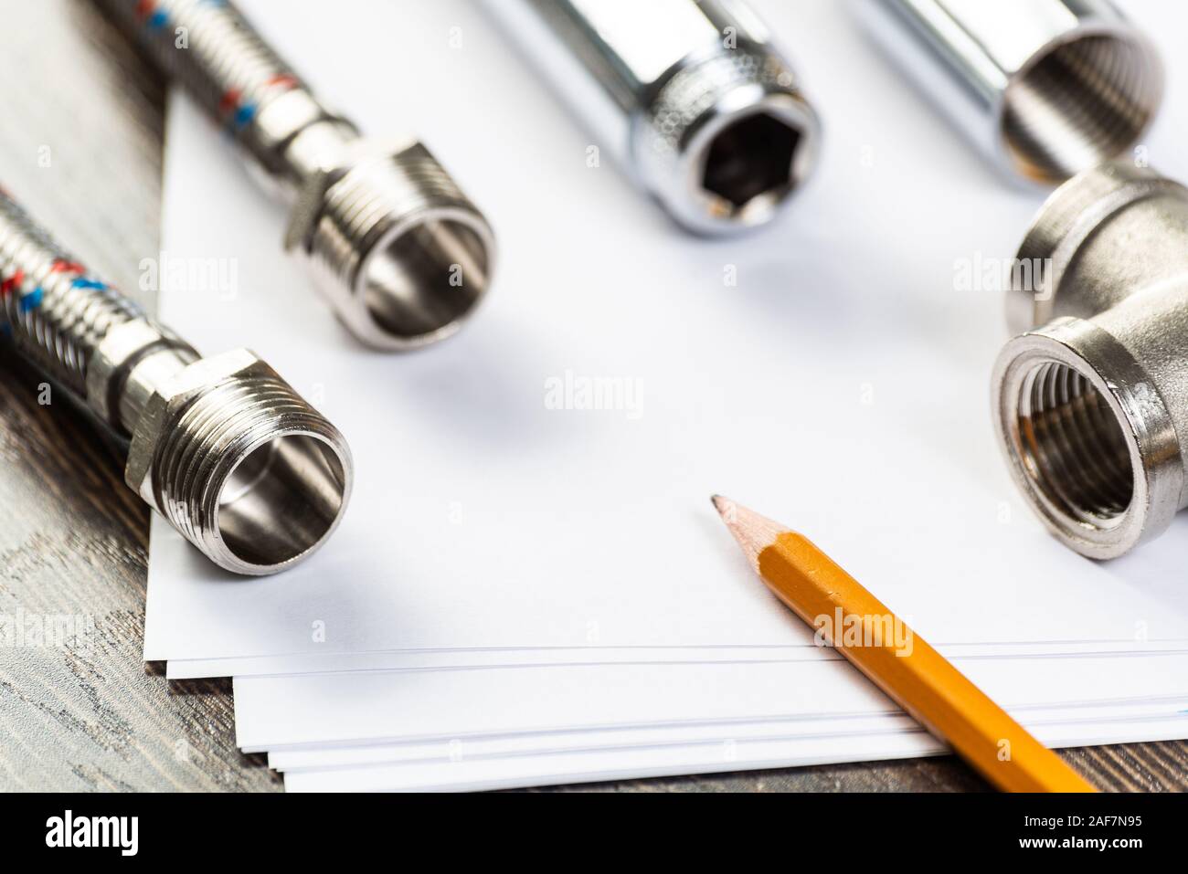 New flexible hydraulic system elements. Close up water fittings and ...