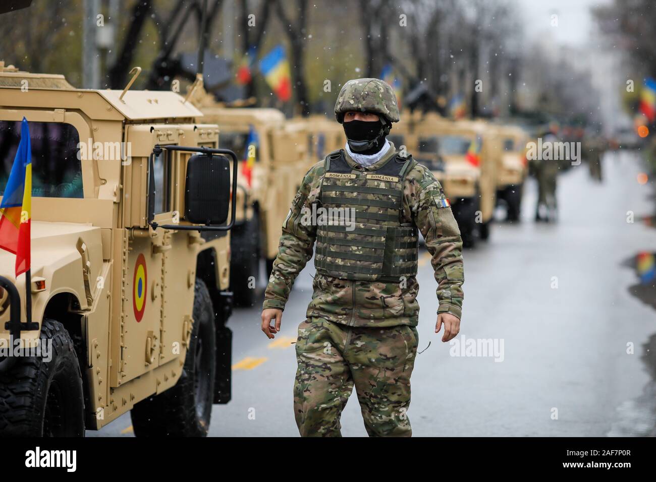 Bucharest, Romania - December 01, 2019: Soldier near Army High Mobility ...