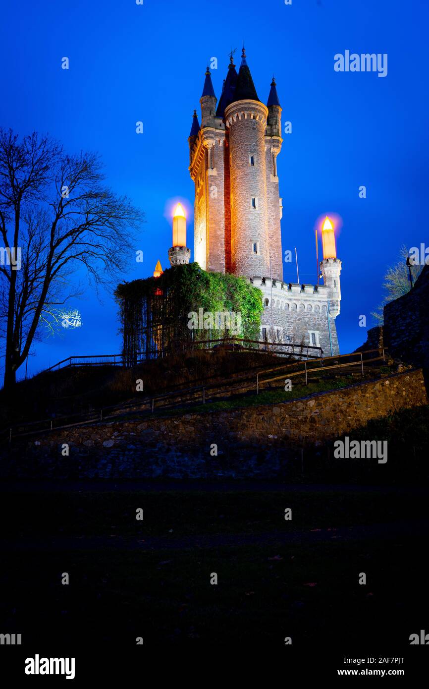 Tower over the city Dillenburg in the northern Hesse region, Germany ...