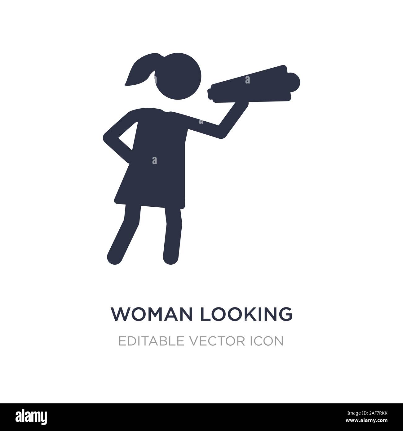 woman looking by a spyglass icon on white background. Simple element ...