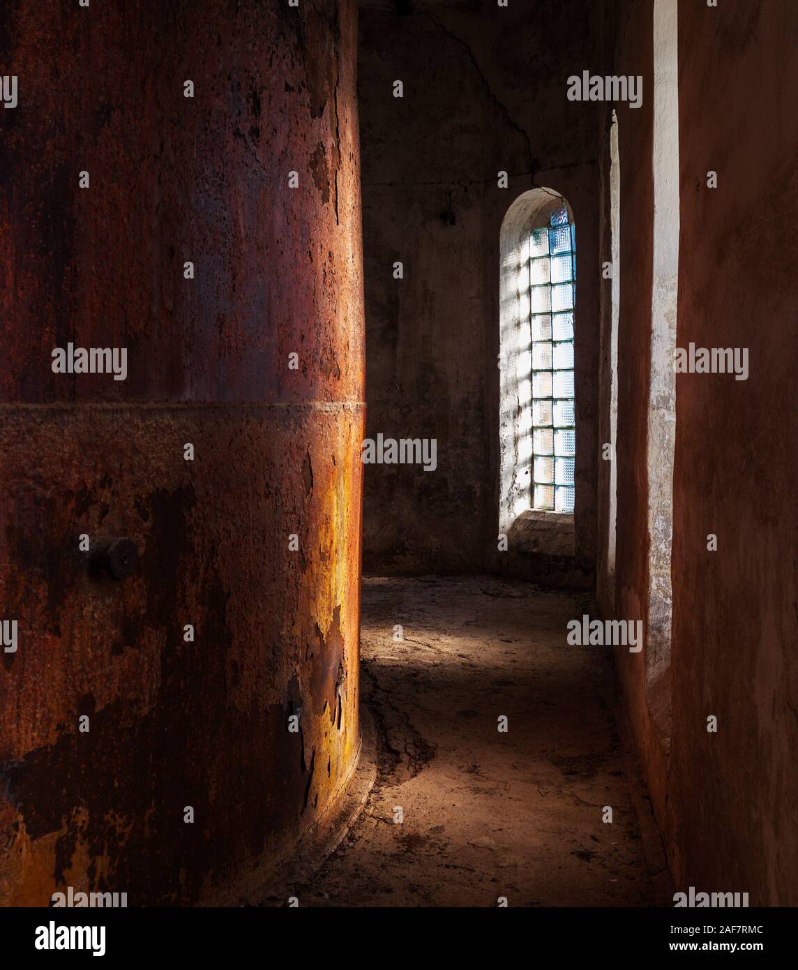 Architectural detail inside of old water tower Stock Photo - Alamy