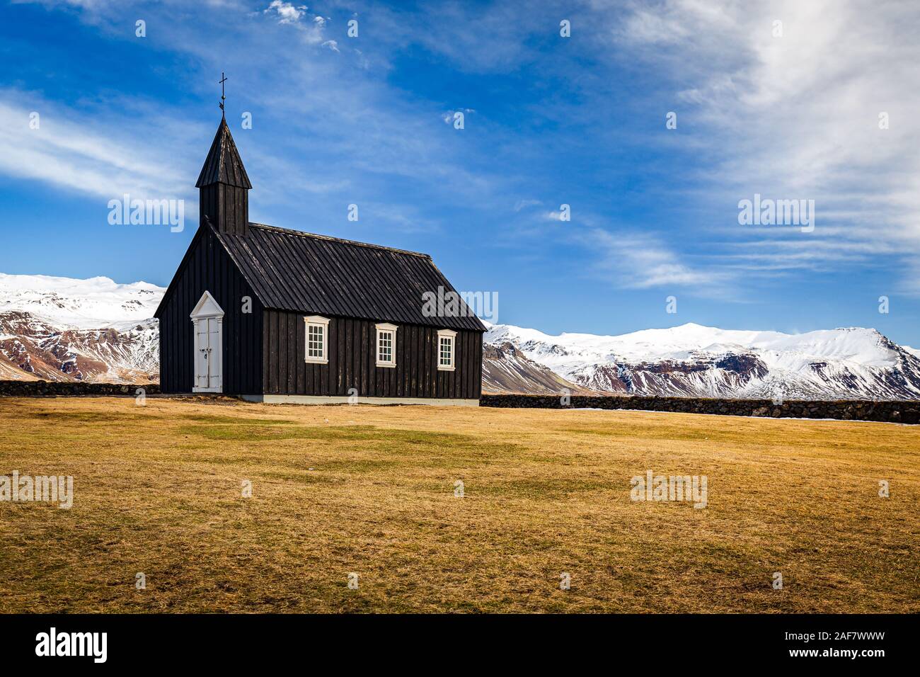 The black church of Budir on the Snaefellsnes peninsula, Iceland Stock ...