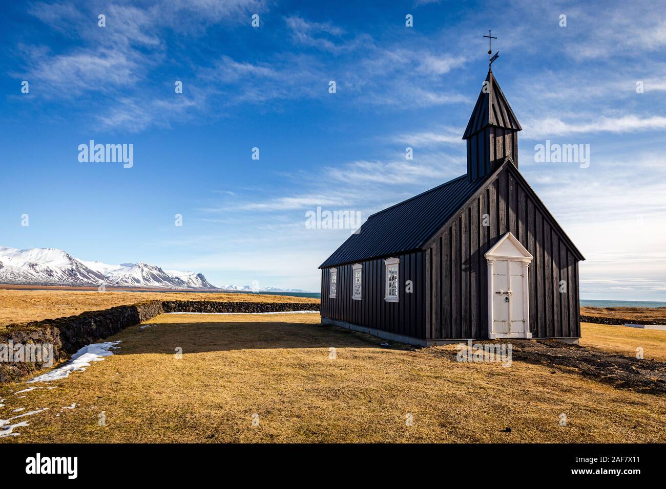 The black church of Budir on the Snaefellsnes peninsula, Iceland Stock ...