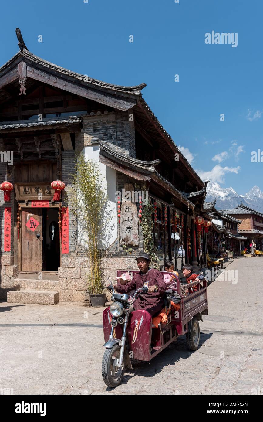 March 18, 2019: Local people on the traditional Bai Sha Naxi village ...