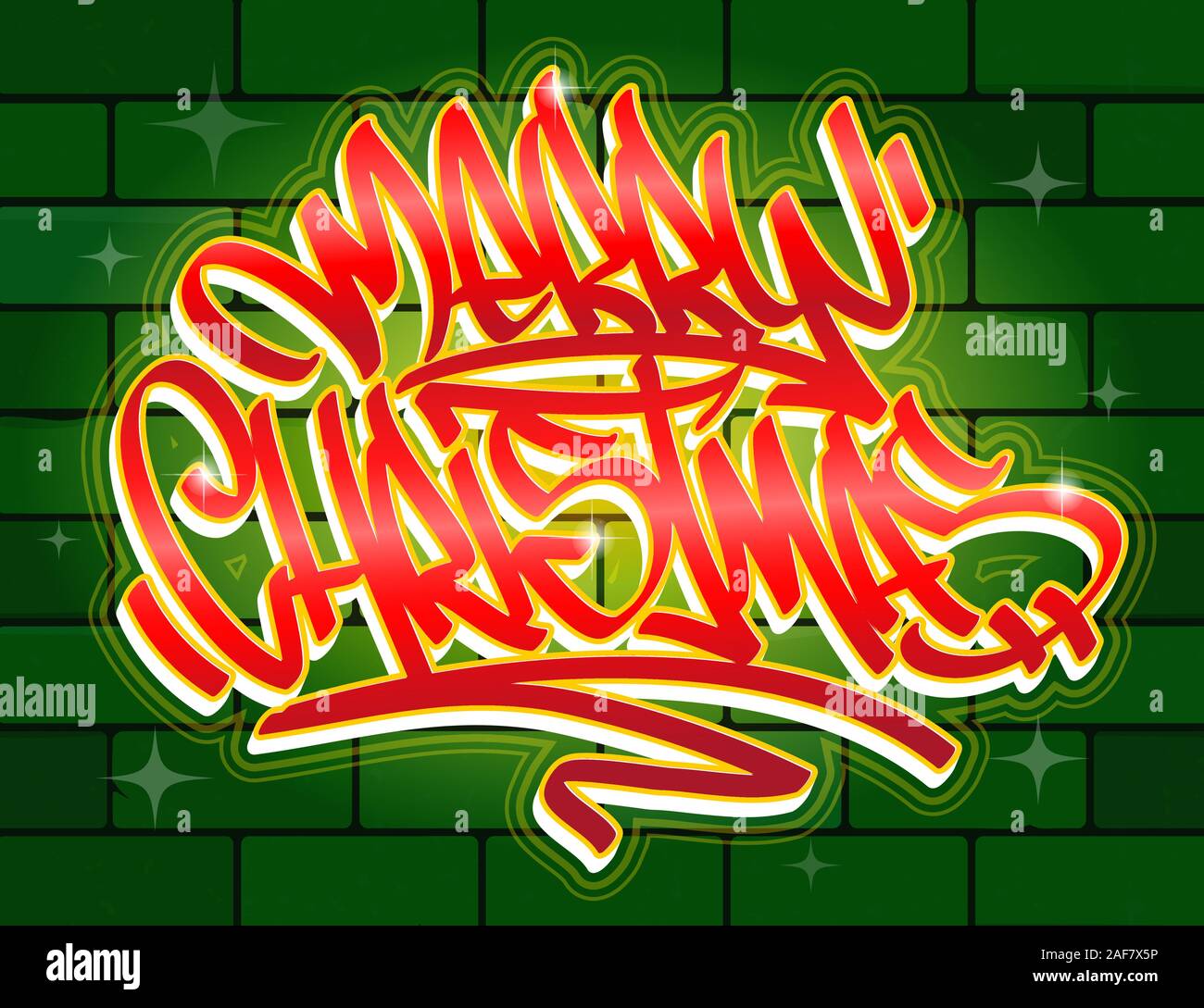 Merry Christmas lettering greeting card in graffiti style in vibrant ...