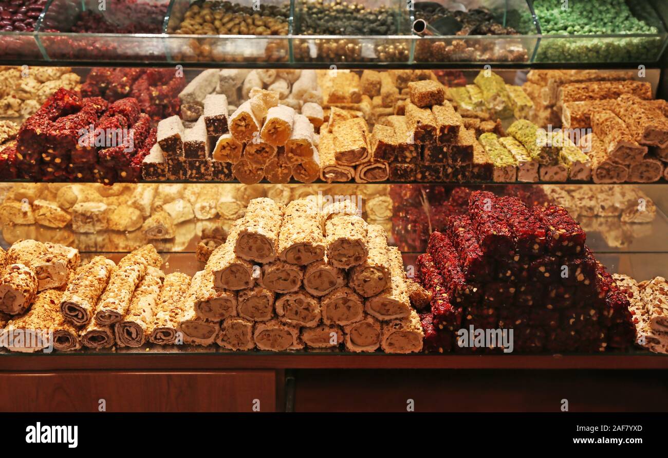 traditional turkish delight at Grand Bazaar Istanbul Turkey Stock Photo ...