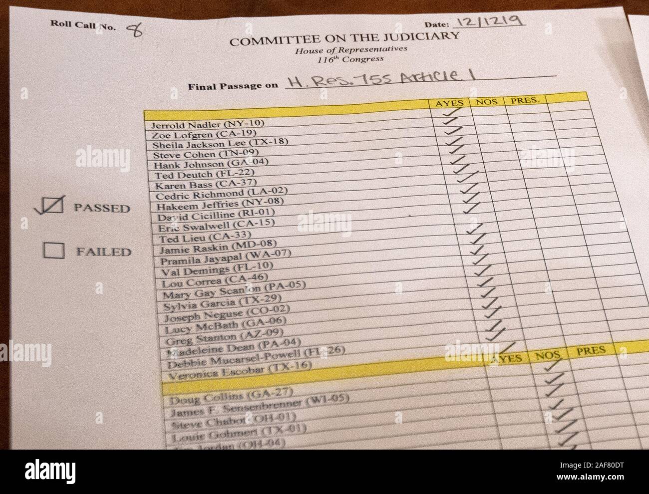 House of representatives vote tally hi-res stock photography and images ...
