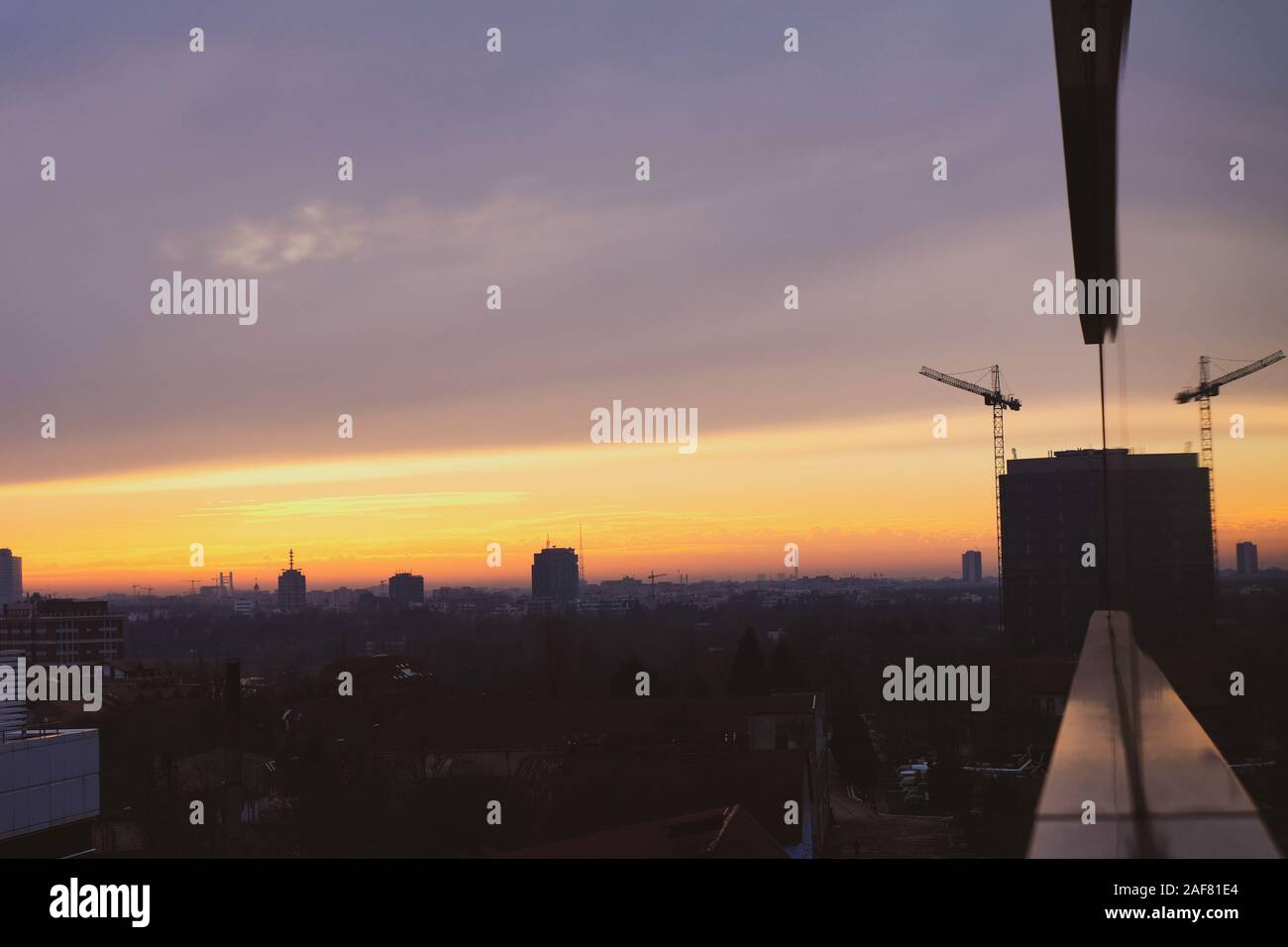 View of Bucharest skyline from Pipera district in sunset light Stock ...