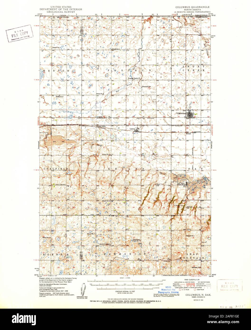 USGS TOPO Map North Dakota ND Columbus 285271 1950 62500 Restoration ...