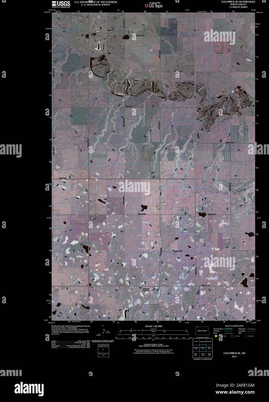 USGS TOPO Map North Dakota ND Columbus SE 20110405 TM Inverted ...