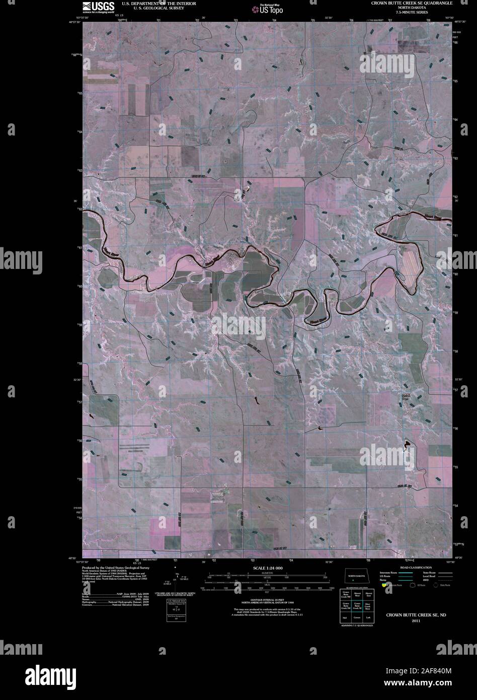 USGS TOPO Map North Dakota ND Crown Butte Creek SE 20110405 TM Inverted ...