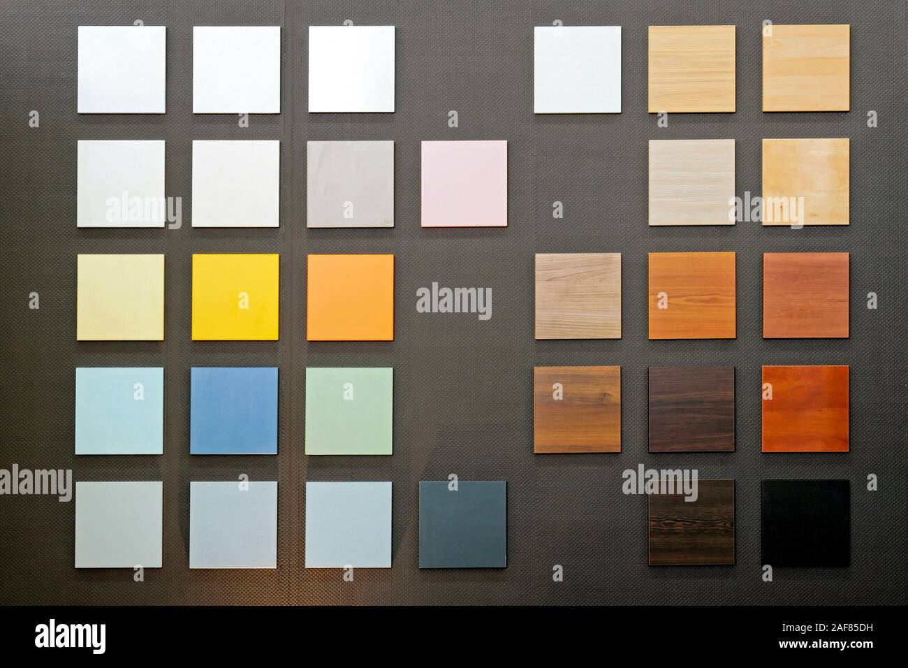 Wooden square samples picker of color palette Stock Photo - Alamy