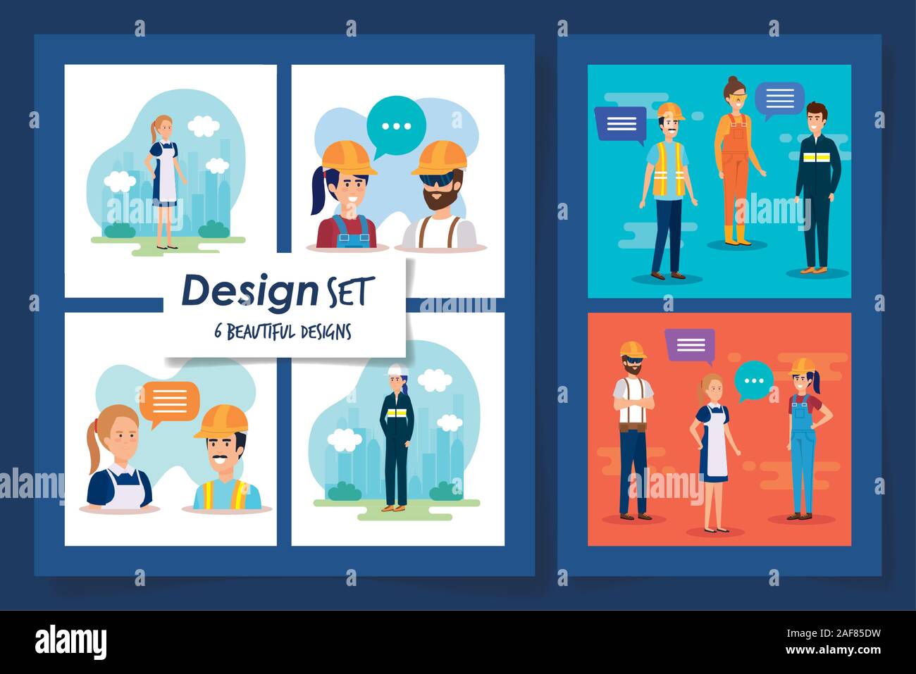 six designs set of group workers Stock Vector Image & Art - Alamy