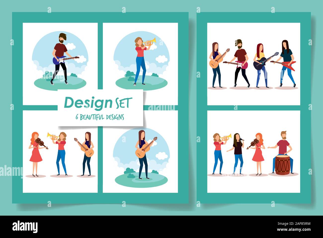 six designs of people with instruments musicals Stock Vector Image ...