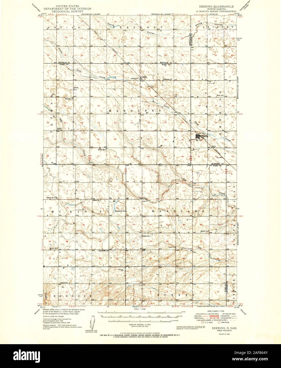 USGS TOPO Map North Dakota ND Deering 285278 1950 62500 Restoration ...