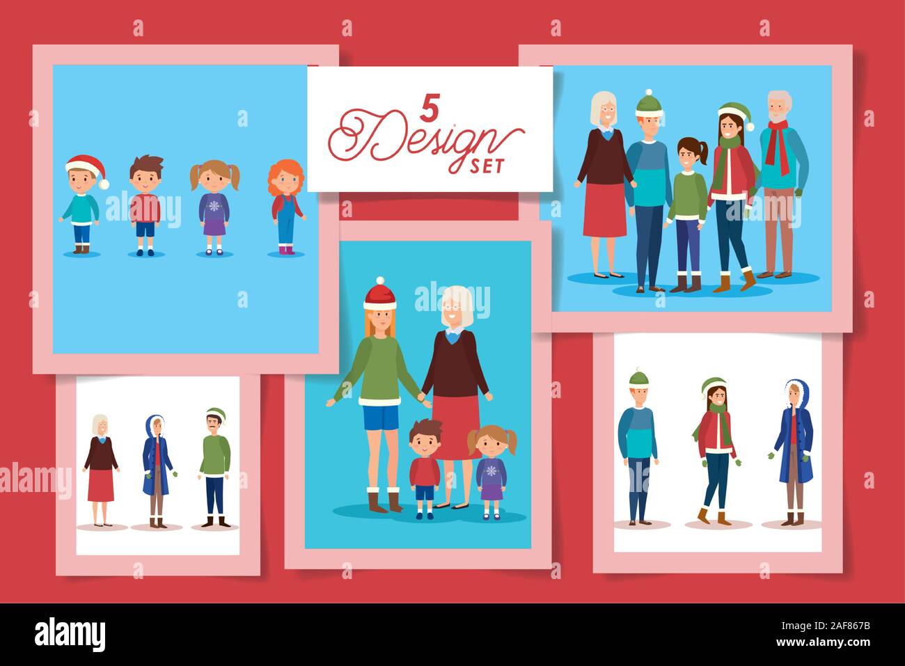 five designs of members family in christmas Stock Vector Image & Art ...